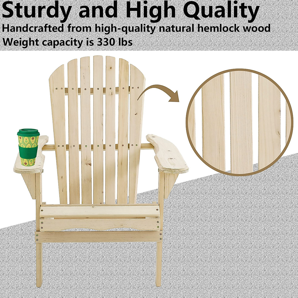 LuxenHome Folding Adirondack Chair, Lounge Chairs for Outside, Adirondack Chairs, Oversized Fire Pit Chair, Outdoor Lounge Chairs, Natural Fir Wood Lawn Chairs for Patio, Poolside, Garden, Backyard