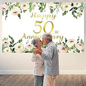 Vlipoeasn Elegant White 50th Wedding Anniversary Decorations Rose Gold Flower Peony 50th Anniversary Photography Backdrop for Couple Surprise for Parents Cheers to 50 Years Wedding Supplies