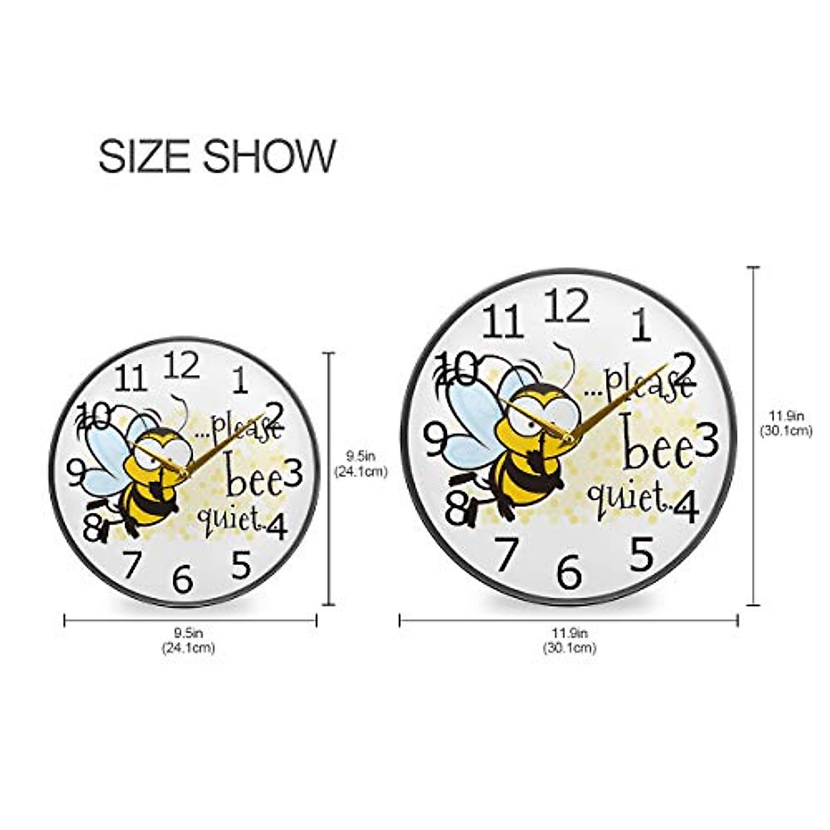 ALAZA Vintage Honey Bee Acrylic Painted Silent Non-Ticking Round Wall Clock, 12 Inch Battery Operated Quiet Bathroom Clock for Living Room Bedroom Kitchen Office Decor