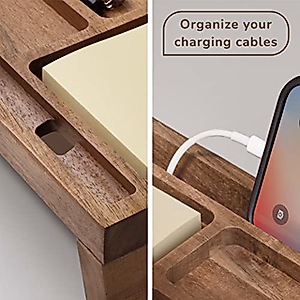 NAUMOO Natural Wood Desk Organizer - Multi-Compartment Wooden Organizers for Home, Office, Cubicle Accessories - Table Caddy for Desktop and Workspace - Pencil Storage Tray