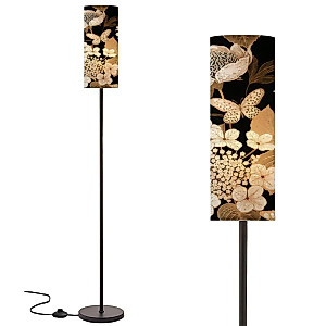 Modern Standing Lamps Peonies hydrangea Floral vintage Gold white flowers Minimalist Floor Lamp Metal Pole Lamp with Linen Lampshade for Bedroom Living Room Office Nursery Reading Foot Switch
