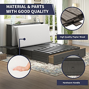 ijuicy Murphy Bed Queen,Cube Chest Cabinet Bed with Charging Station & 3 Level Foldable Memory Foam Mattress & Large Drawer for Guests/Bed Room-Grey