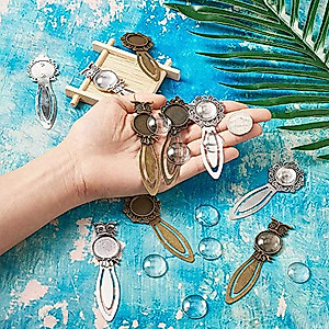 FASHEWELRY 24 Pcs 6 Styles Mixed Colors Bookmark Tray Pendant Kit Include 12Pcs Round Blank Bezel Base Setting Charms with 12Pcs Clear Glass Dome Tiles Cabochons (18mm, 20mm)