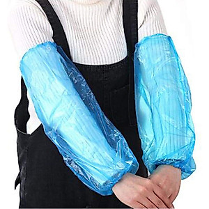 ZMDREAM Pack of 100 Disposable Plastic Sleeves Covers Arm Protectors Blue 16"