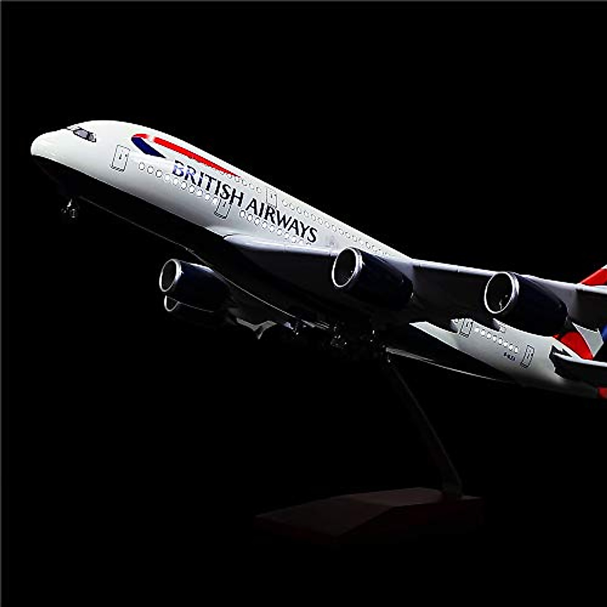 24-Hours 18" 1:160 Scale Diecast Plane Model British Airways A380 Model Airplane Collection with LED Light(Touch or Sound Control) for Decoration or Gift