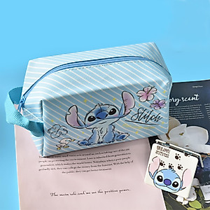 ENENSET Stitch Travel Cosmetic Bag, Large Capacity Cartoon Cosmetic Pouch Makeup Bag with Zipper, PU Travel Toiletry Bag Makeup Accessories Organizer