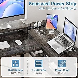 Aheaplus 53 Inch Gaming Desk with Power Outlets & LED Lights, Reversible L Shaped Computer Desk with 3 Drawers & Monitor Stand, Home Office Desk Corner Gamer Desk with Storage Shelves, Black Oak