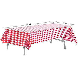 BRICHBROW Pcs of 2 Red & White Premium Plastic Checkered Flag Tablecloths Picnic Table Covers, Tablecovers Party Favor (2, RED & White)