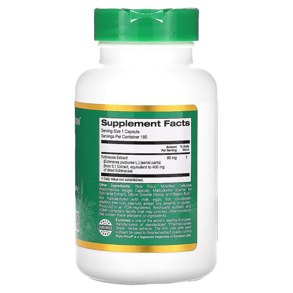 California Gold Nutrition EuroHerbs, Echinacea Herb Extract, Euromed Quality, 80 mg, 180 Veggie Capsules
