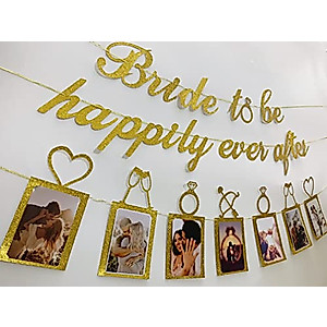 Concico Bridal Shower Decorations - Bride to be happily ever after Banner and Photo Banner for Bridal Shower/Wedding/Engagement Party Kit Supplies Decorations decor(Gold)
