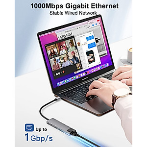 USB C Hub 9 in 1 Multiport Adapter w/Gigabit Ethernet,100W PD,4K@60Hz,2 USB 3.0,USB C 3.0 Data,SD/TF Card Reader,3.5mm Jack,Dongle Docking Station for MacBook iPad Pro iPhone 15 Steam Deck/Rog Ally