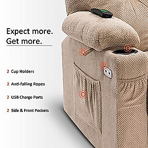 MCombo Electric Power Swivel Glider Rocker Recliner Chair with Cup Holders for Nursery, Hand Remote Control, USB Ports, 2 Side & Front Pockets, Plush Fabric 7797 (Beige)
