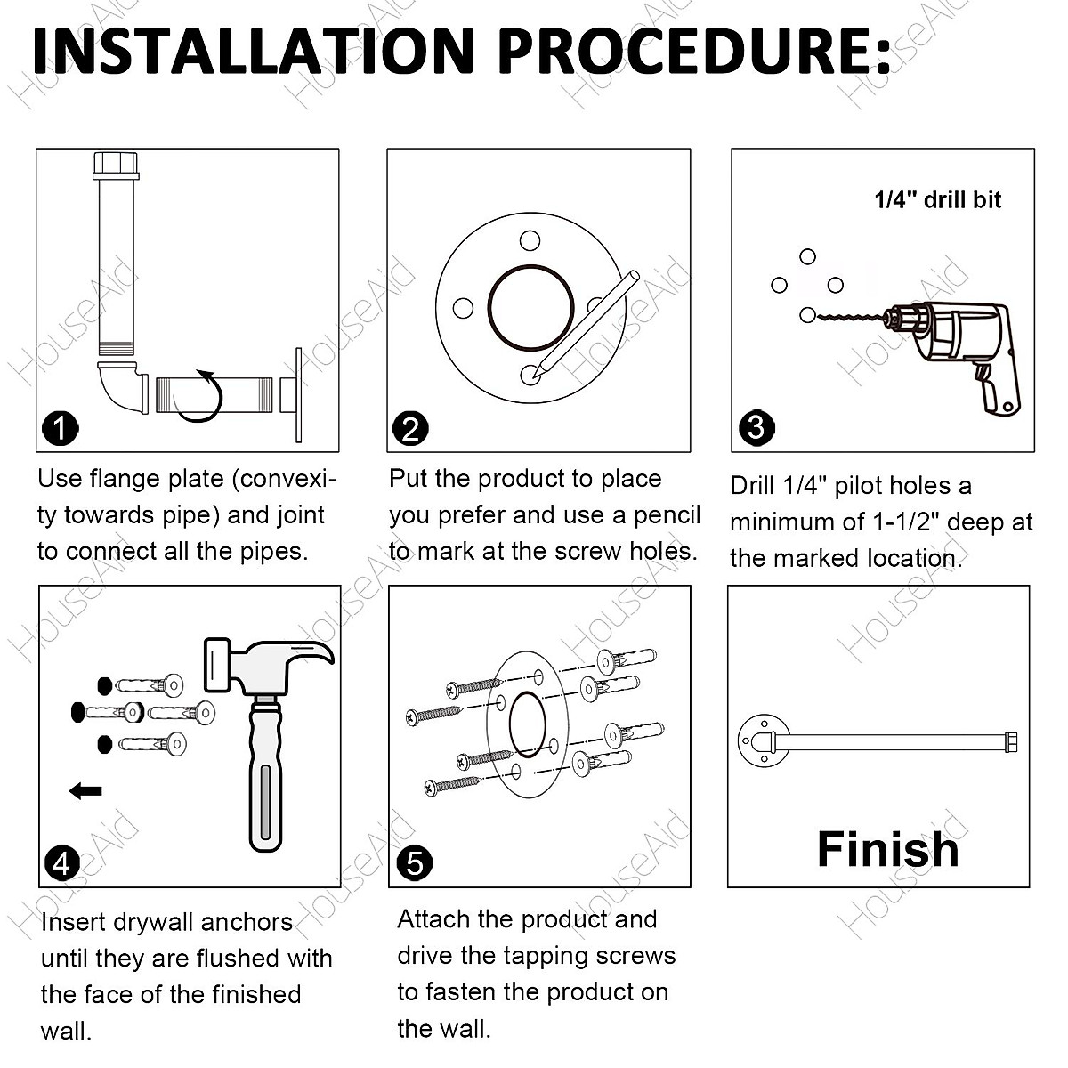 HouseAid Industrial Pipe Paper Towel Holder for Kitchen, Vintage Style Heavy Duty DIY Rustic Paper Towel Rack, Wall Mount, Matte Black