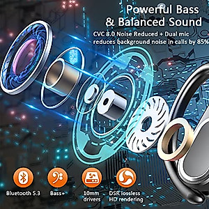 Wireless Earbud, Sport Bluetooth 5.3 Headphones with Earhooks, Wireless Earphones with Dual Mic Immersive Sound, IP7 Waterproof Bluetooth Earbud, Dual LED Display, 56H Playtime Headset for Running Gym