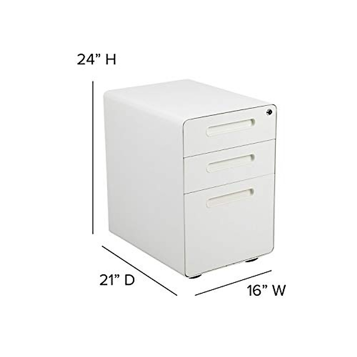 Flash Furniture Wren Ergonomic 3-Drawer Mobile Locking Filing Cabinet with Anti-Tilt Mechanism and Hanging Drawer for Legal & Letter Files, White