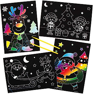 Baker Ross AX489 Christmas Scratch Art Picture Kits - Pack of 10, Ideal for Kids Arts and Crafts, Educational Toys and Gifts for Children
