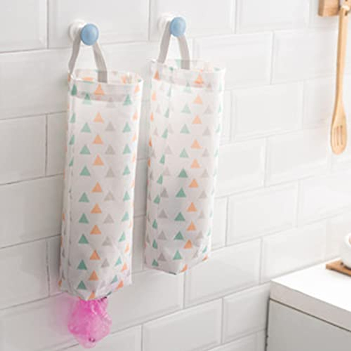AKAZA 2Pcs Plastic Bag Holder Waterproof Wall Mount Grocery Bag Dispenser Garbage Bag Organizer Plastic Bag Holder and Dispenser