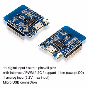 Ultrasir ESP8266 ESP-12 ESP-12F NodeMcu Mini D1 Module Lua 4M Bytes WLAN WiFi Internet Development Board Base on ESP8266 ESP-12F for Arduino,Compatible with WeMos D1 Mini (1pcs)…