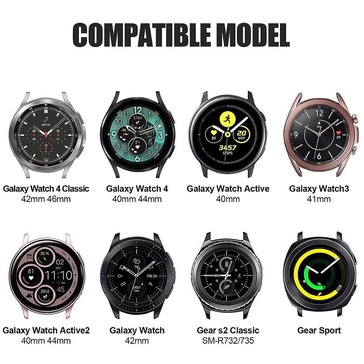 Fullmosa Silicone Watch Band Compatible Samsung Galaxy Watch 4 40mm/44mm and Classic 46mm/42mm, 20mm Watch Strap for Samsung Galaxy Watch 3 41mm/Galaxy Watch Active 40mm, Black/Pumpkin Orange/Silver