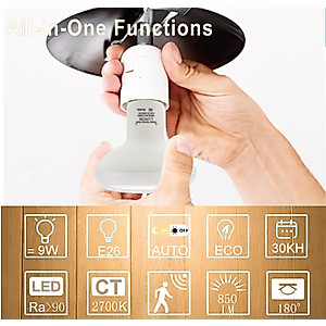 LUXON 9W BR30 Radar Motion Sensor Light Bulbs, Detector Dusk to Dawn 90W Equivalent,Smart Led Lamp Lighting,Indoor Outdoor Auto On/Off E26 Base Soft White 2700K