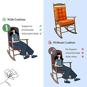 Patio Seat Cushions Set of 1, Indoor Outdoor Furniture Cushions Soft Thickened, Tufted Rocking Chair Cushion Pad with Ties for Home Patio Use, Orange, 17x17in&17x21in