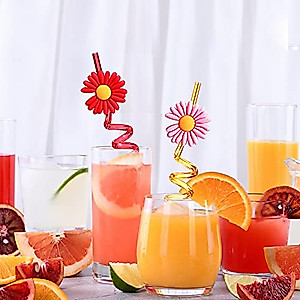24 Daisy Flower Drinking Straws with 2 PCS Straws Cleaning Brush for Summer Spring Birthday Girl Party Supplies Favors Decorations