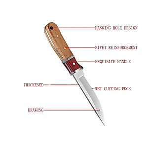 Ipretti Two 3-Inch Super Sharp Knife with PU Protective Sleeve,High Carbon Steel Durable Portable Wooden Handle Knife for Outdoor,Picnics,Kitchen Cooking(Meat,Fruits,Vegetables,Seafood)