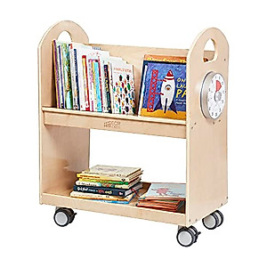 ECR4Kids Mobile Book Cart with Countdown Timer, Classroom Bookshelf, Natural