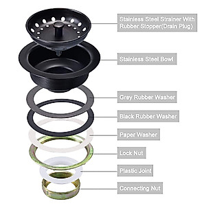 3-1/2 Inch Kitchen Sink Drain Assembly ORB Sink Drain Strainer with Stainless Steel Strainer Basket and Drain Stopper Replacement for Standard Kitchen Sink Drain, Oil Rubbed Bronze1