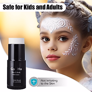 Go Ho White Face Paint,Easily Washable Formula Face Paint Stick,Non-toxic Full-coverage Cream to Powder White Face Body Paint for Halloween Cosplay Zombie Skeleton Clown Goth Makeup
