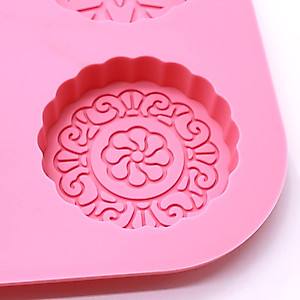 X-Haibei Round Flower Snowflake Mooncake Chocolate Lotion Bar Cookies Jello Cake Soap Silicone Mold Pan Dia. 2.5inch, 2oz per Cell