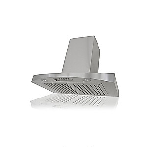 KOBE RA3836SQB-WM-5 Deluxe 36" Wall Mount Range Hood, 3-Speed, 700 CFM, LED Lights, Baffle Filters, Stainless steel