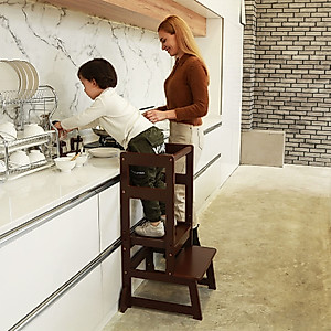 SDADI LT05E Mother's Helper Adjustable Height Kitchen Step Stool, Children Kids Toddlers Counter Level Learning Stool for Kitchen & Bathroom, Espresso