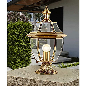 zeyujie Park Roadside Lawn Lamp American Mini Light Luxury Outdoor Column Lamp Full Bronze Waterproof Column Head Lamp Home Courtyard Fence Lamp Post Garden Decoration E27 Column Lamp