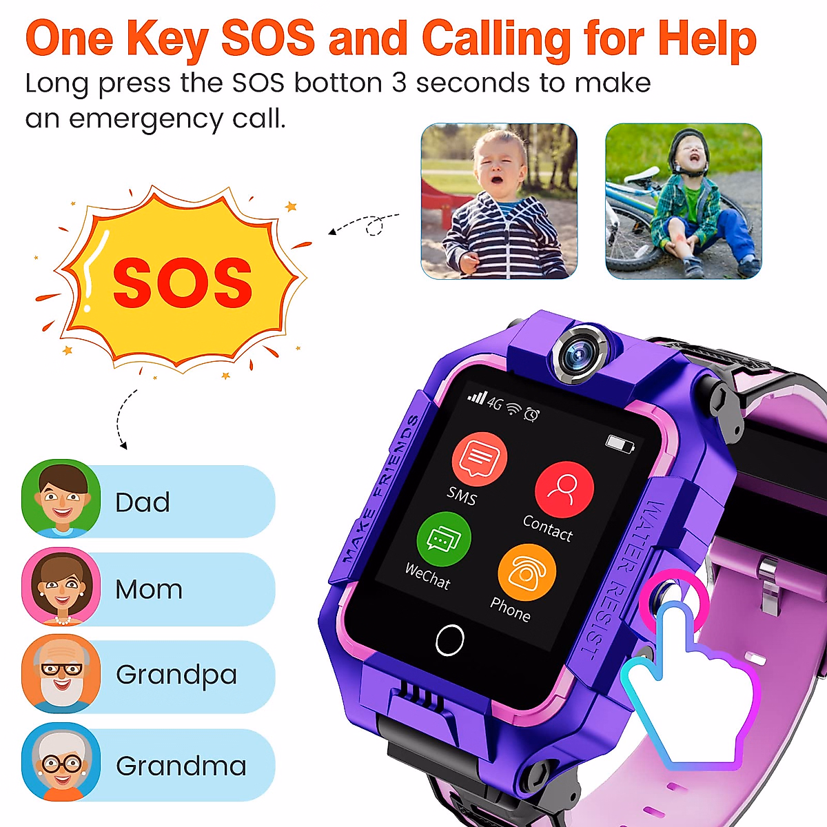 OKYUK 4G Kids Watch Phone T10, Funny 360° Rotation Screen Dual Camera Smart Watch for Boys Girls, IP67 Waterproof, 2-Way Calls, GPS, SOS, Video Calls, Remote Control, Pedometer Smartwatch (Purple)