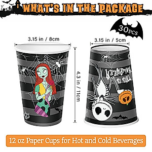 Halloween Disposable Cups for Kids Adult 30 PCS, Halloween Pumpkin Skeleton Disposable Paper Cups for Hot Cold Drinks, Spiderweb Bat Holiday Cups Spooky Halloween Party Supplies 12 OZ Black