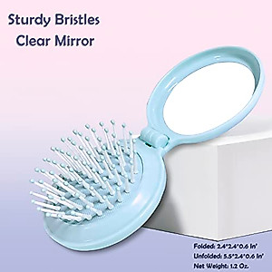 Arthaxi Travel Hair Brush with Mirror, Compact Mirror with Mini Hair Brush Kit, Folding Hairbrush for Women, Small Hair Comb with Mirror Portable Size in Purse or Pocket, Blue
