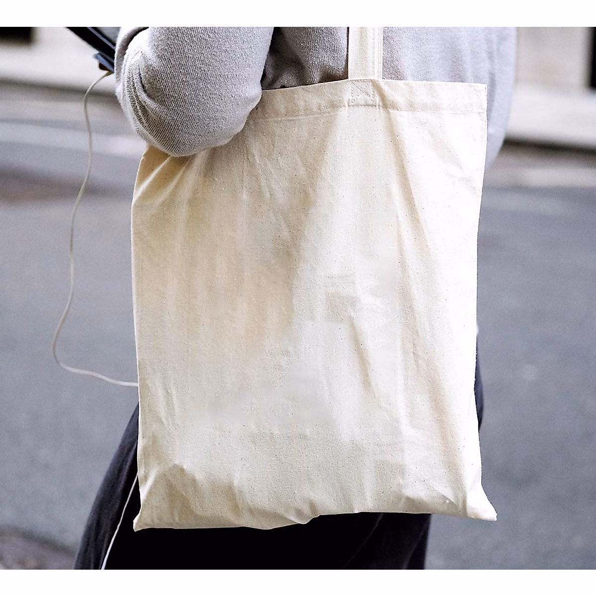 BANNER BUZZ MAKE IT VISIBLE BannerBuzz Canvas Tote Bag Made of 100% Biodegradable Canvas Material (15.5" X 18.5", Off White)