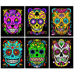 Stuff2Color Sugar Skulls Fuzzy Velvet Halloween Coloring Posters (Day of The Dead and Dia de Los Muertos) - 6 Pack - Great Halloween Arts and Craft Activity for Kids, Toddlers, Teens and Adults