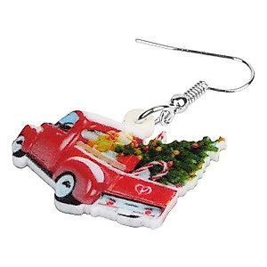 DUOWEI Acrylic Christmas Truck Tree Garland Earrings Drop Dangle Jewelry For Women Festival Gifts (Red)
