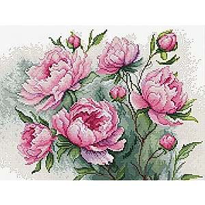 Luca-S Cross Stitch Kit The Charm of Peonies, Counted Cross Stitch Kit for Adults, Embroidery Kit, B7019