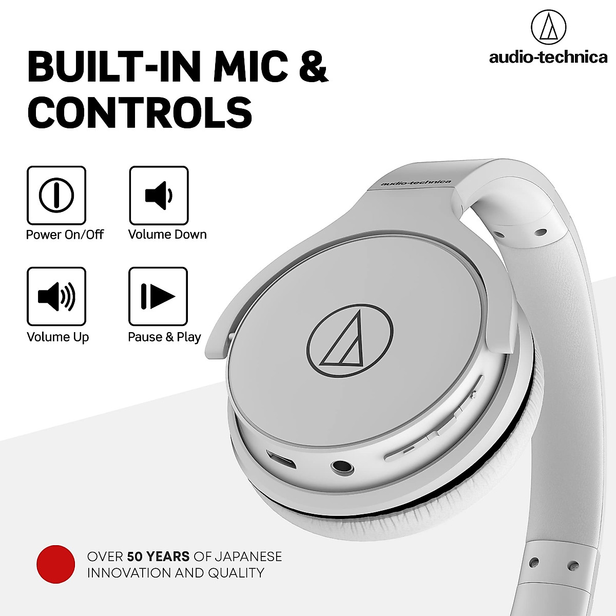 Audio-Technica ATH-S220BTWH Wireless On Ear Headphones, White, Adjustable