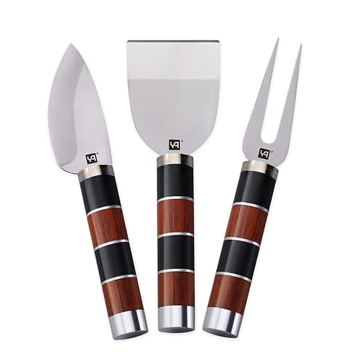 yq 3 Pieces Cheese Knives Set for Charcuterie Boards,Colorful Wooden Handle Cheese Knife Set for Soft Hard Cheeses,Parmesan Knife Cheese Cutter Serving Fork,Gift Box