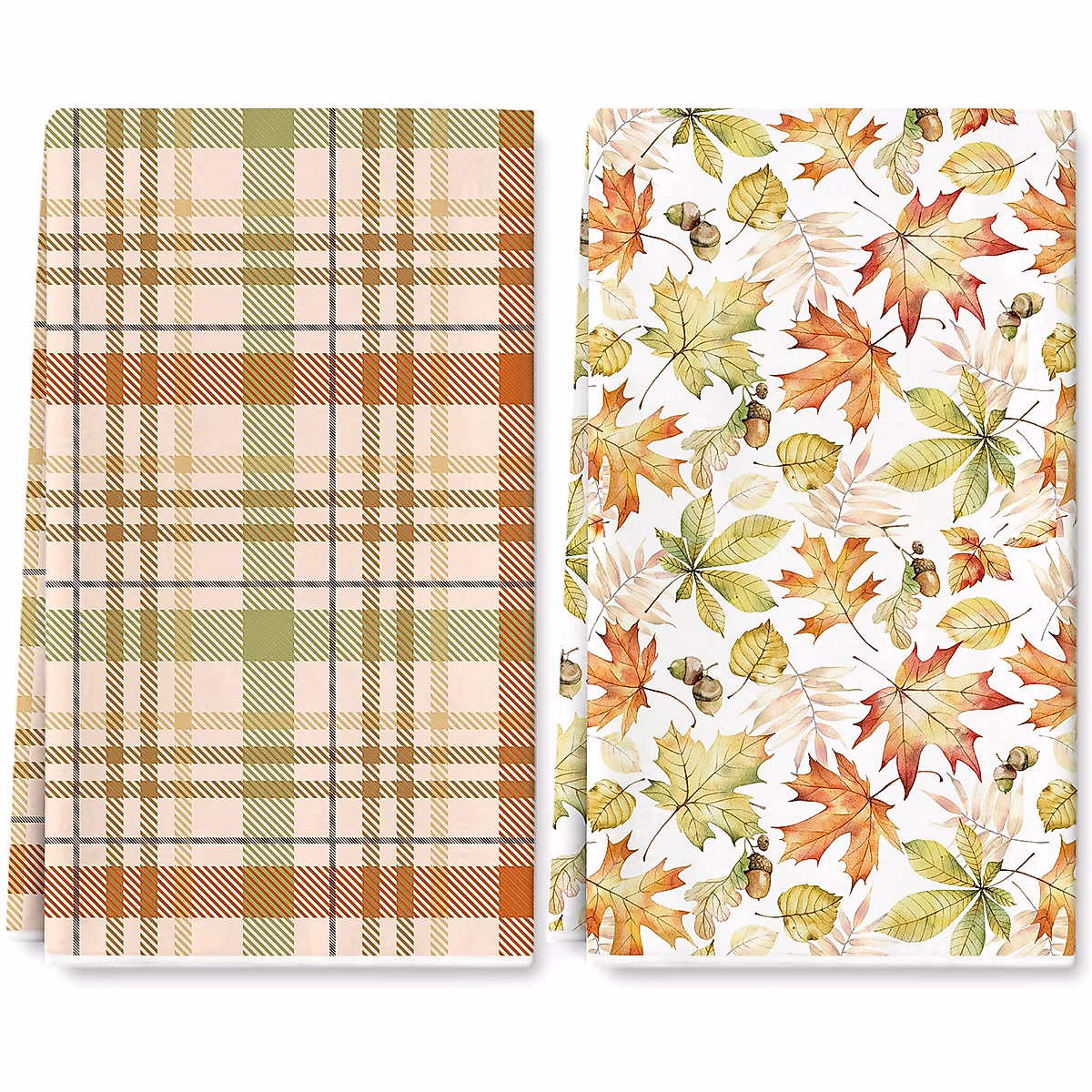 AnyDesign Fall Kitchen Towel Rustic Autumn Plaids Maple Leaves Dish Towel 28 x 18 Inch Farmhouse Tea Towel Decorative Hand Drying Towel for Kitchen Cooking Baking Party Supplies, 2 Pack