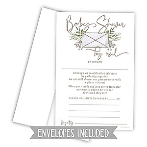 Shower by Mail - Watercolor Envelope and Greenery - Baby Shower Invitations (20 Count) with Envelopes - Gender Neutral