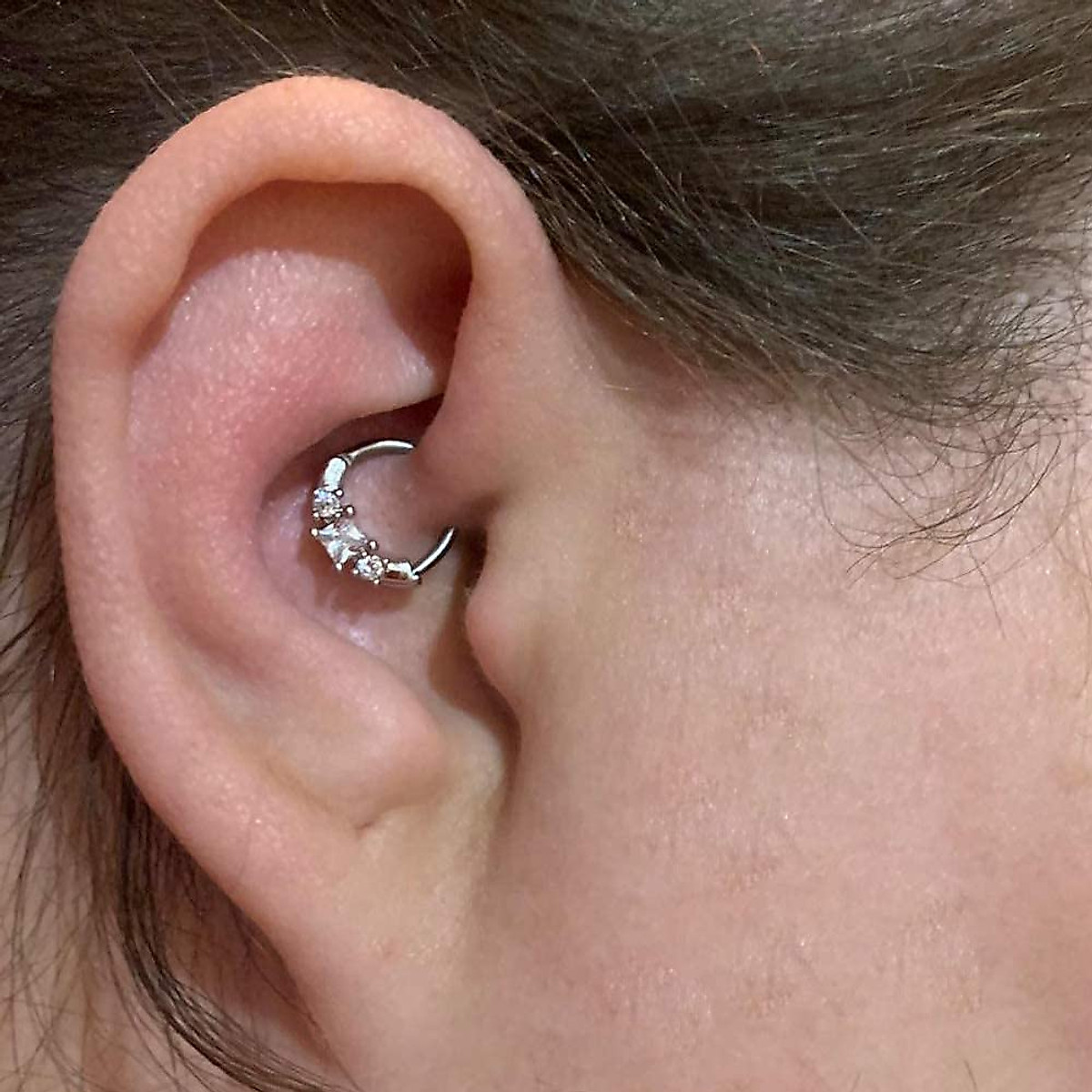 COCHARM 16g Silver 8mm Clicker Septum Rings Clear CZ Diamond Sparkling Daith Earrings Jewelry for Women Men