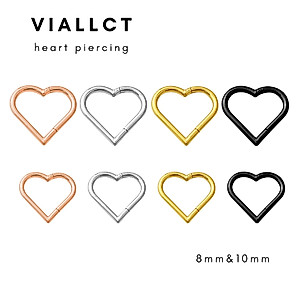 Viallct 2 Pcs 16G Heart Daith Piercing Jewelry Stainless Steel Heart Shaped Clicker Rook Hoop Tragus Ring 10mm 8mm Cartilage Helix Earring for Women