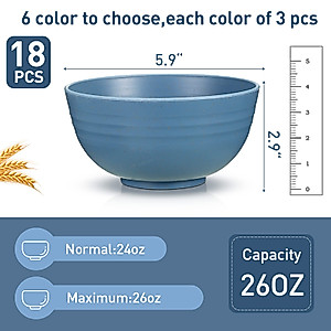 18 Pcs Unbreakable Cereal Bowls 24 Oz Microwave and Dishwasher Safe Wheat Straw Fiber Lightweight Bowl Soup Bowls Microwavable Kitchen Bowls for Serving Salad Rice Pasta Dishes Oatmeal (Soft Colors)