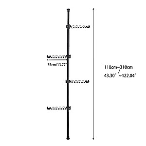 Hershii Telescopic Clothing Rack for Hanging Clothes Laundry Tension Pole 4 Tiers Coat Tree Garment Drying Stand Floor to Ceiling Corner Storage Organizer Holder for Indoor, Balcony - Black