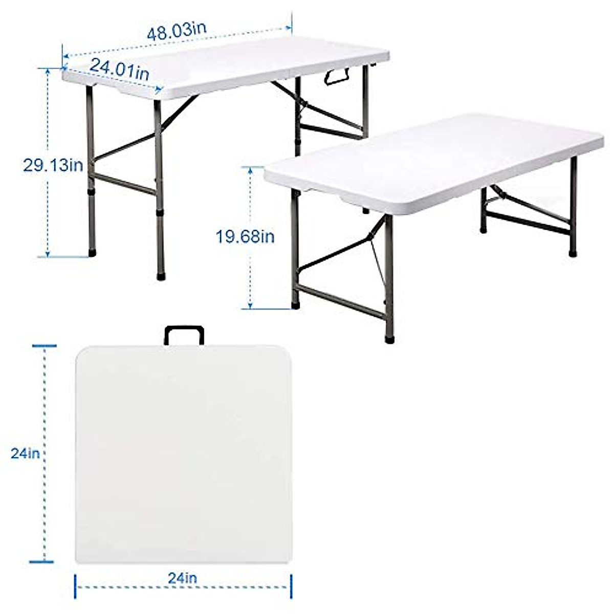 AMIATCH Portable Folding Camping Table, 4ft Heavy Duty Picnic Table Fold in Half Plastic Picnic Desk with Handle for Indoor Outdoor